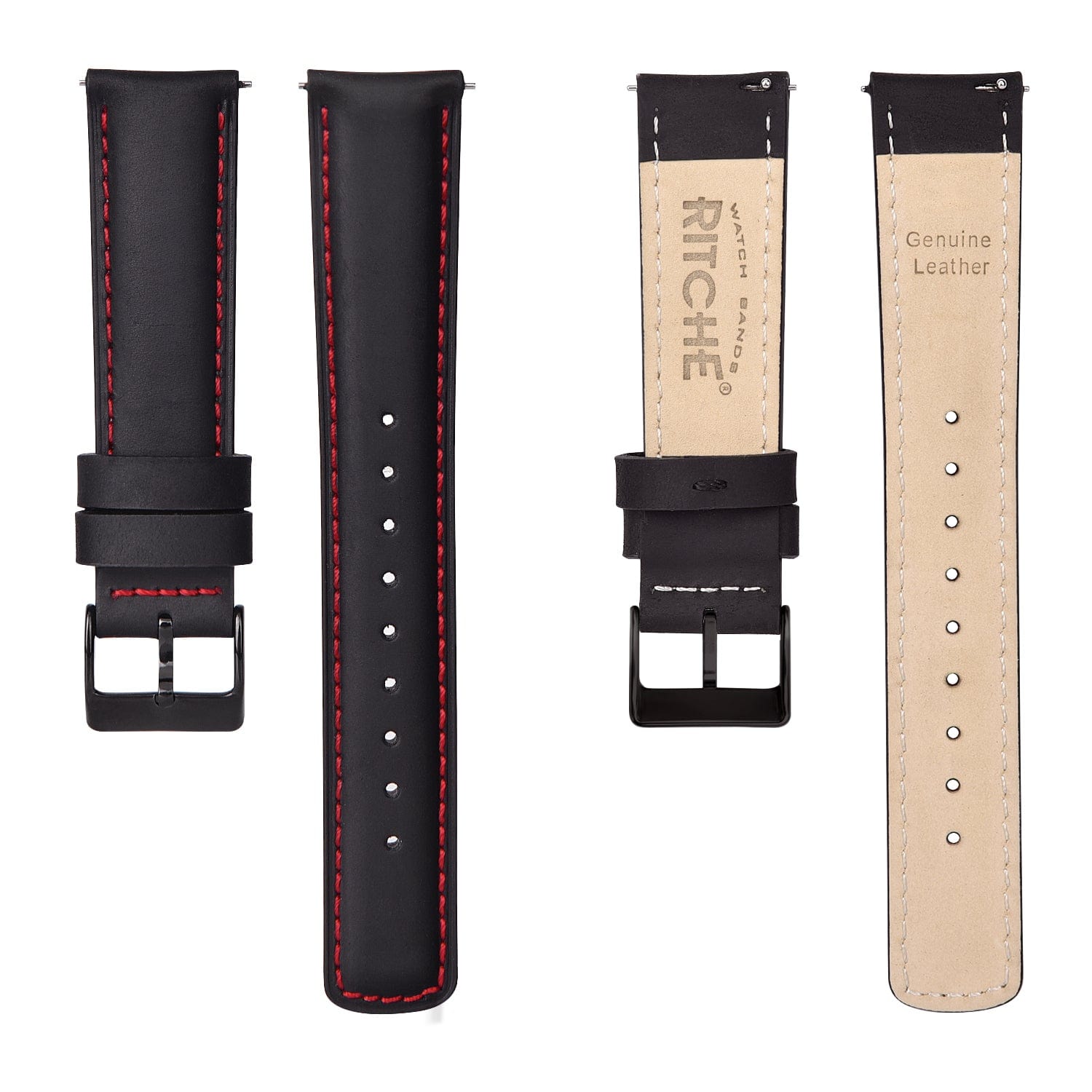 Ritche Black Leather Watch Band Quick Release Watch Straps