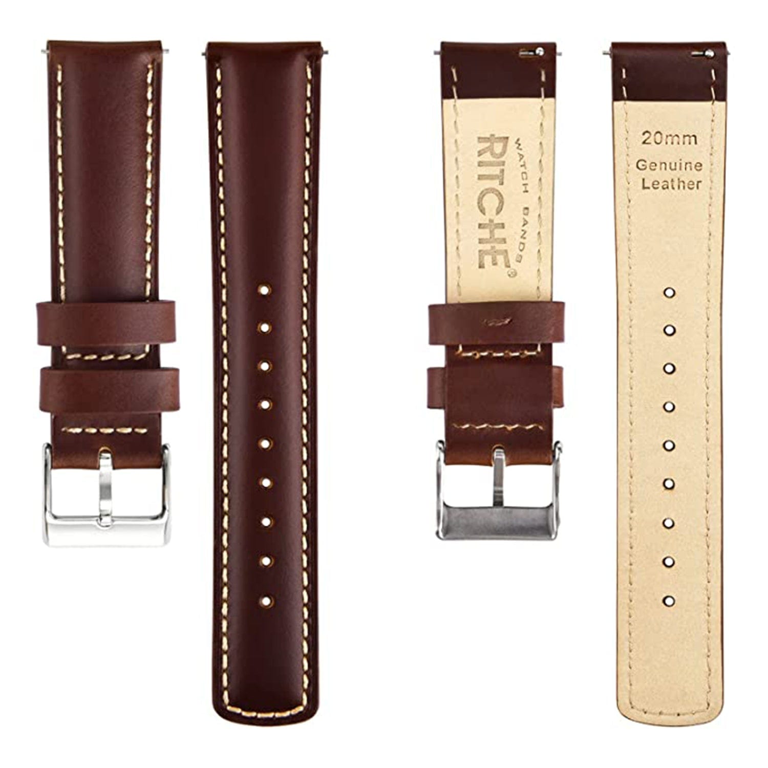 Leather Watch Band in Coffee With Padded, Quick Release Leather Straps ...